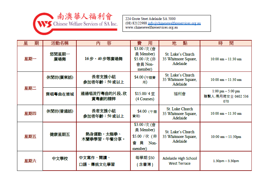 Chinese Welfare Services of SA Inc.